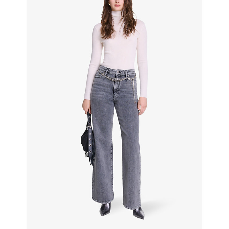 MAJE Chain-Belt High-Rise Stretch-Denim Jeans